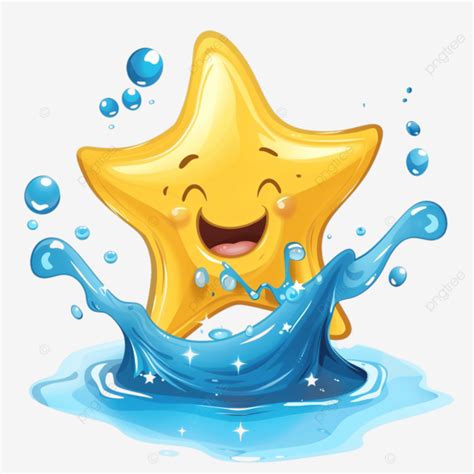 كارتون النجم الأصفر يبتسم في الماء كرتون نجمة صفراء وجه مبتسم Png