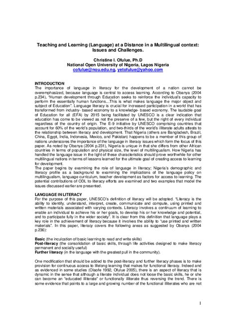 Pdf Teaching And Learning Language At A Distance In A Multilingual Context Issues And
