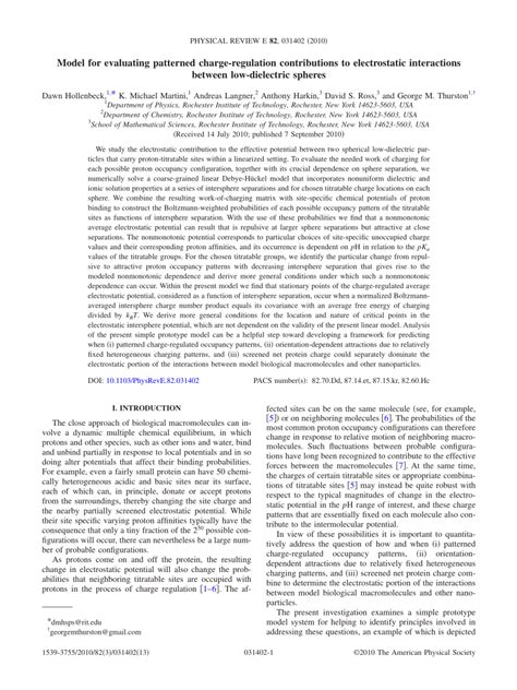 Pdf Model For Evaluating Patterned Charge Regulation Contributions To Electrostatic