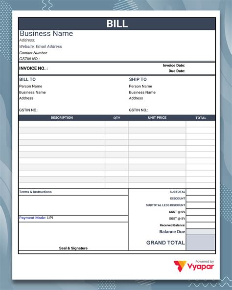 Invoice Template Download Excel