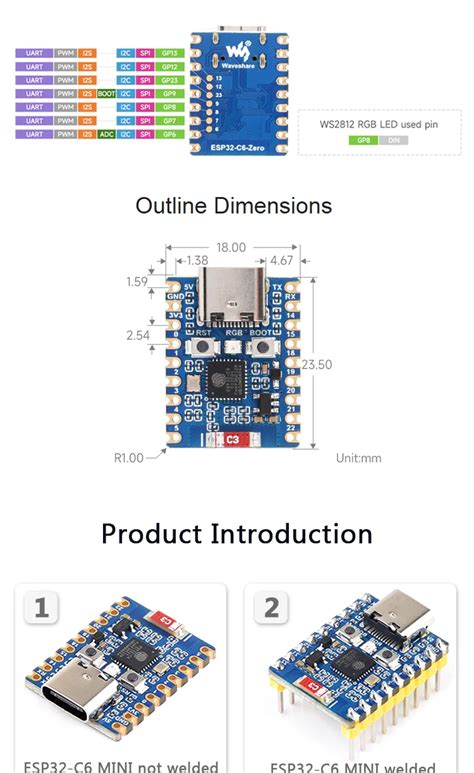 Esp32 C6 Mini Development Board Based On Esp32 C6fh4 Dual Processors 160mhz Running Frequency