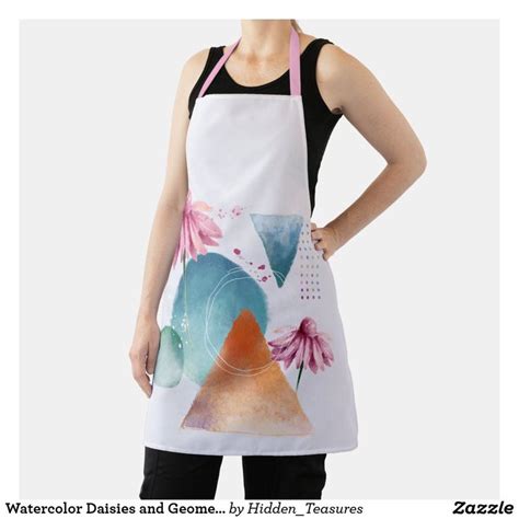 Watercolor Daisies And Geometric Patterns Apron Geometric Pattern Purple Daisy Geometric