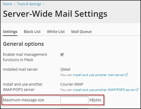 Is It Possible To Set Different Message Size Limit For Outgoing And Incoming Emails On Plesk
