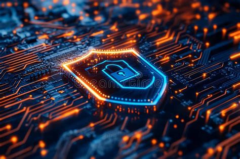 Futuristic Cyber Security Shield Data Protection Concept With Glowing