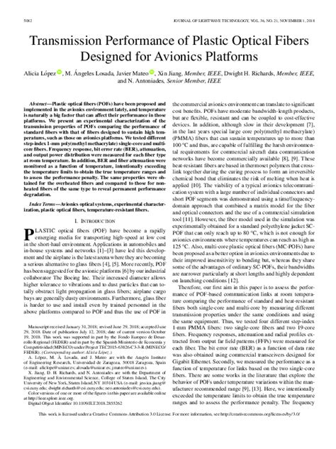Pdf Transmission Performance Of Plastic Optical Fibers Designed For Avionics Platforms