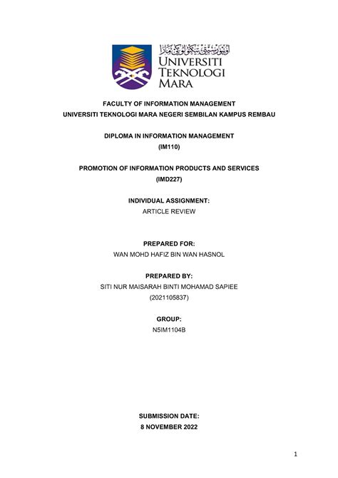 Imd227 Ind Assignment Faculty Of Information Management Universiti