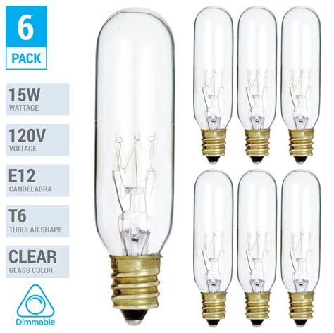 Pack Of 6 15t6 Cl 15 Watt T6 Clear Tubular 120 Volt Candelabra