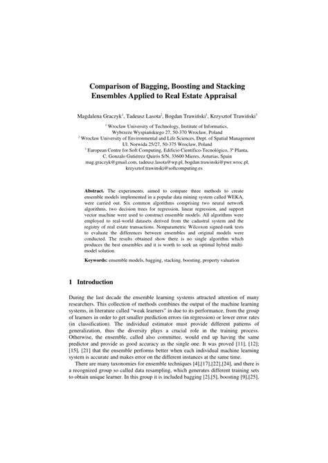 Pdf Comparison Of Bagging Boosting And Stacking Ensembles Applied To Real Estate Appraisal