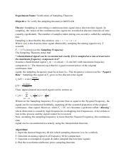 Verification Of Sampling Theorem Pdf Experiment Name Verification Of Sampling Theorem