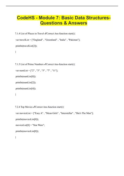 Codehs Module 7 Basic Data Structures Questions And Answers Codehs Stuvia Us