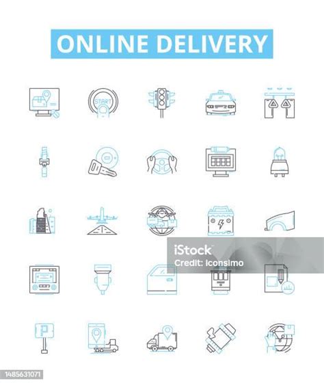 온라인 배달 벡터 라인 아이콘이 설정되었습니다 배달 온라인 Edelivery 구매 구매 배송 물류 그림 개요 개념 기호 및 기호 개체 그룹에 대한 스톡 벡터 아트 및 기타