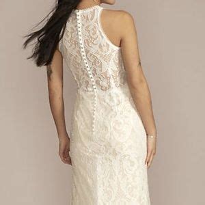 David S Bridal Dresses New Davids Bridal High Neck Halter Lace Sheath Wedding Dress Poshmark