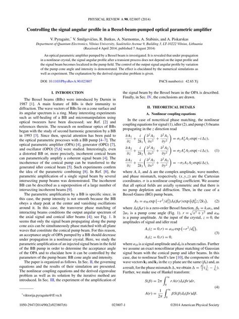 Pdf Controlling The Signal Angular Profile In A Bessel Beam Pumped Optical Parametric