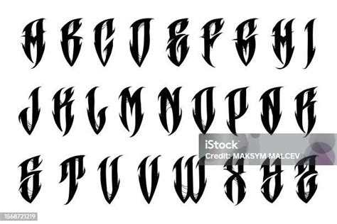 문신 고딕 스타일의 알파벳 고딕 스타일의 트렌디한 편지 흰색 배경에 분리된 그림입니다 벡터 Eps 10 컴퓨터 글자에 대한 스톡 벡터 아트 및 기타 이미지 Istock