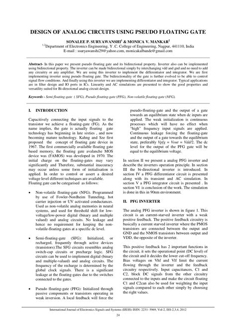 Pdf Design Of Analog Circuits Using Pseudo Floating Gate”