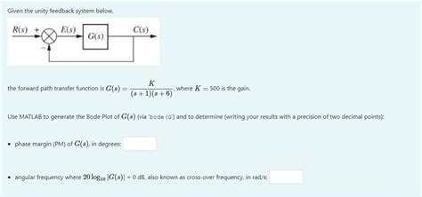 Solved Given The Unity Feedback System Below The Forward