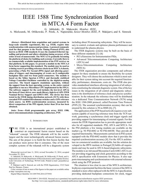Pdf Ieee 1588 Time Synchronization Board In Mtca 4 Form Factor