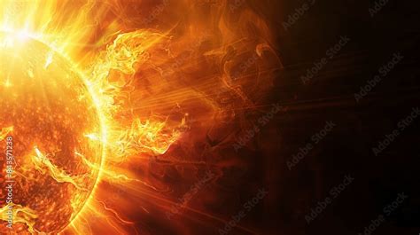 Bright Illustration Of The Suns Surface With Solar Flares And Magnetic
