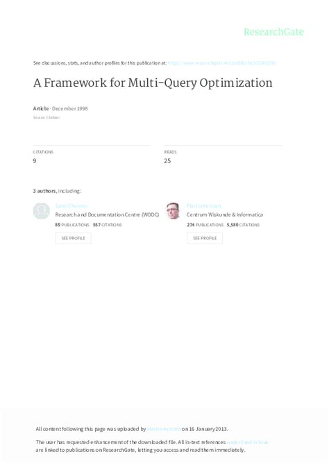 Pdf A Framework For Multi Query Optimization