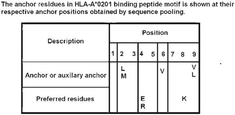 8 Sequence Anchors In HLA A 0201 Binding Peptide Motif Are Shown Download Scientific Diagram