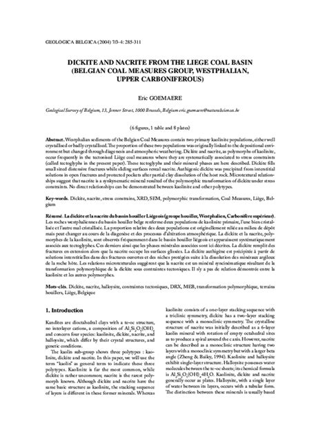 Pdf Dickite And Nacrite From The Liege Coal Basin Belgian Coal Measures Group Westphalian