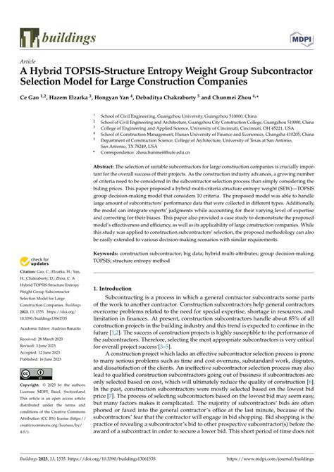 Pdf A Hybrid Topsis Structure Entropy Weight Group Subcontractor Selection Model For Large