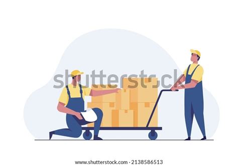 Worker Loading Boxes On Carrier Checking Stock Vector Royalty Free Shutterstock