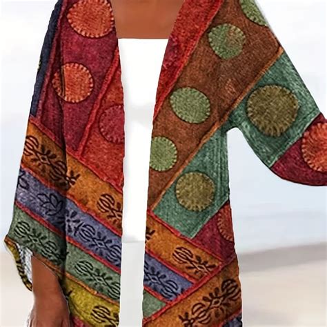 Plus Size Boho Top Womens Plus Dot And Aztec Print Long Sleeve Medium