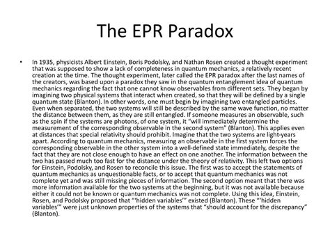 Ppt The Epr Paradox Bells Inequalities And Its Significance Powerpoint Presentation Id