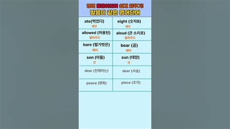 발음이 같은 영어단어 동음이의어 쉽게 기억하기 기초영어회화 듣기만 해도 외워져요 생활영어 Shorts 영어공부