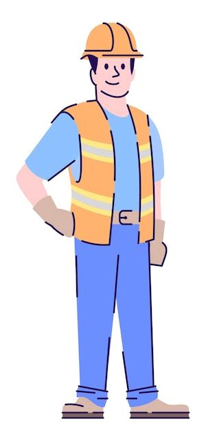 청결 및 유지 보수 세미 플랫 Rgb 색상 벡터 일러스트레이션을 증명합니다 반사 조끼를 입고 남성 유틸리티 작업자 흰색 배경에 고립 된 만화 캐릭터 프리미엄 벡터