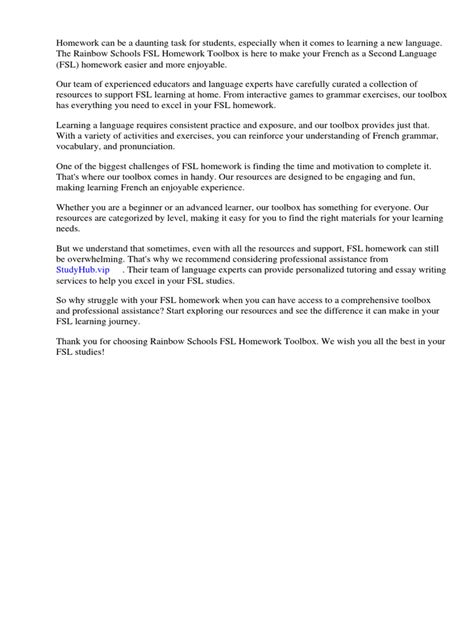 Rainbow Schools Fsl Homework Toolbox Pdf Safari Web Browser Learning