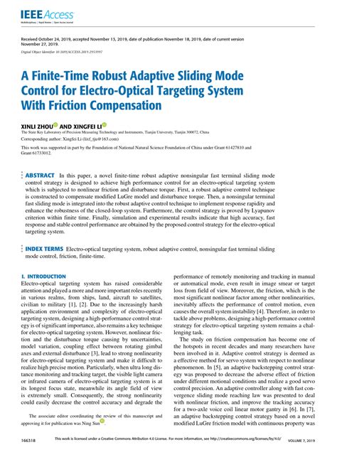 Pdf A Finite Time Robust Adaptive Sliding Mode Control For Electro Optical Targeting System