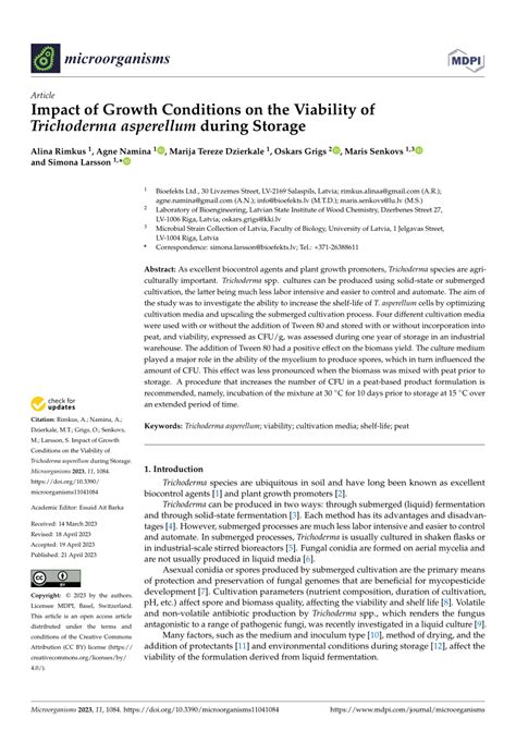 Pdf Impact Of Growth Conditions On The Viability Of Trichoderma Asperellum During Storage
