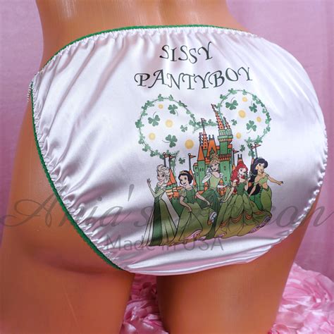 St Patricks Satin Panties Naughty Humiliation Text White String Bikini