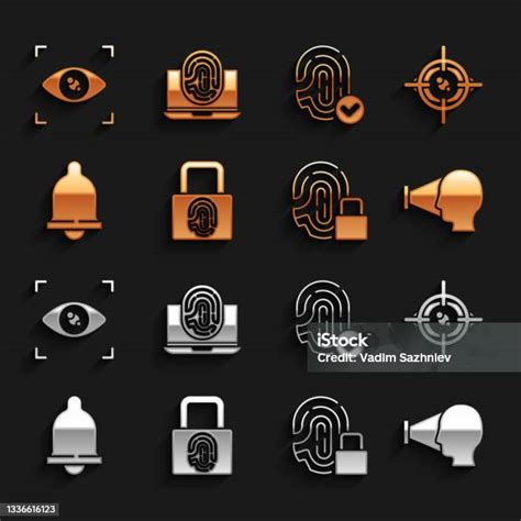 잠금 장치 눈 스캔 얼굴 인식 모션 센서 및 랩톱 지문 아이콘으로 지문을 설정합니다 벡터 건강관리와 의술에 대한 스톡 벡터 아트 및 기타 이미지 Istock
