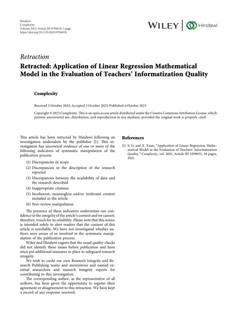 Pdf Retracted Application Of Linear Regression Mathematical Model In