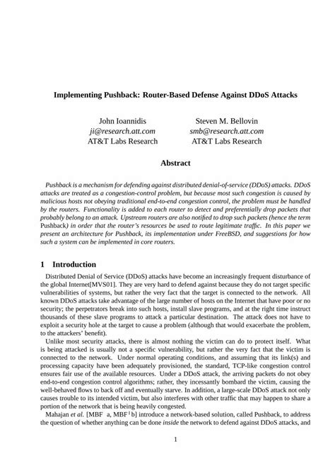 Pdf Implementing Pushback Router Based Defense Smbpaperspushback