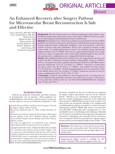 Pdf An Enhanced Recovery After Surgery Pathway For Microvascular