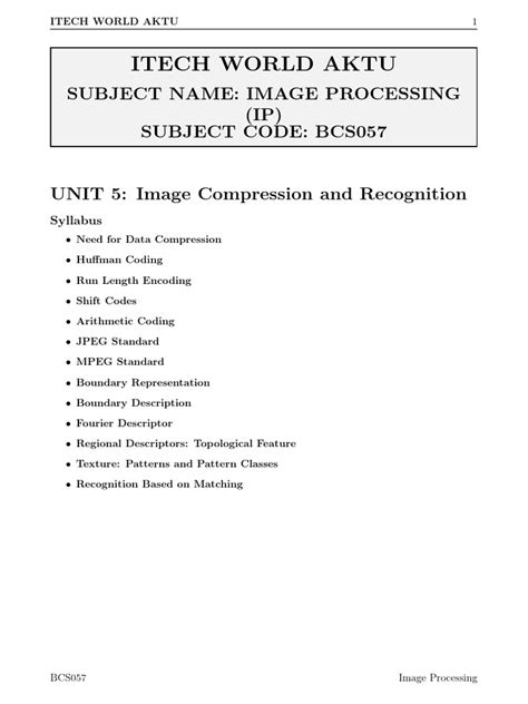 Ip Unit 5 One Shot Pdf Data Compression Signal Processing