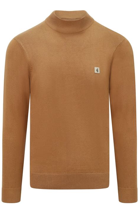 Gabicci Duke Long Sleeve Turtle Neck Mens Fine Knit Sweater Walnut