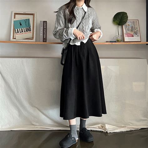 포밍뮤즈 핸디 피치 기모 쓰리피스 세트니트크롭셔츠롱스커트 위시버킷