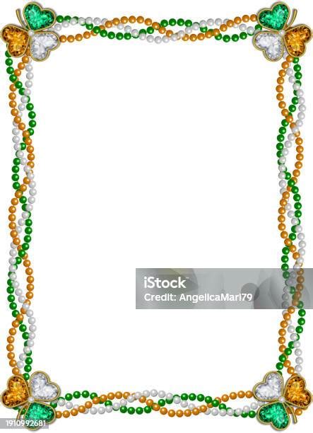 성 패트릭 데이 액자에 진주와 다이아몬드 클로버 성 패트릭 데이 테두리와 구슬과 토끼풀 0명에 대한 스톡 벡터 아트 및 기타 이미지 0명 St Patricks