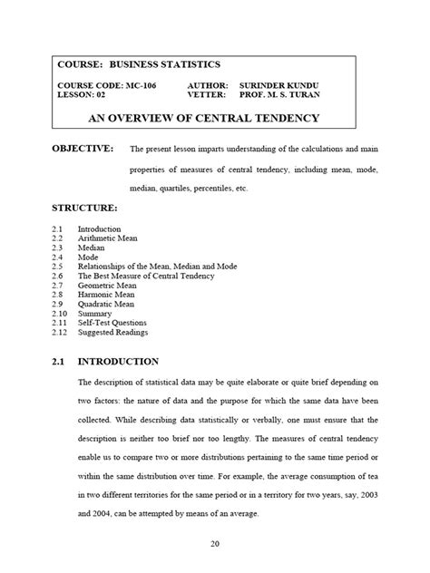 Business Statistics Pdf Mean Mode Statistics