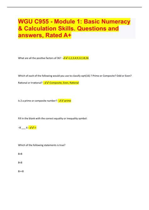 WGU C Module Basic Numeracy Calculation Skills Questions And