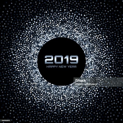 새 해 2019 카드 배경입니다 블루 화이트 반짝이 종이 색종이 반짝 디스코 조명입니다 글로우 하프톤 동그라미 색종이 점 텍스처를 사용 하 여 원형 프레임 크리스마스 테두리