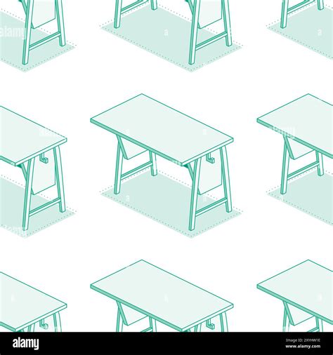 Isometric School Desk Tables Seamless Pattern Vector Illustration