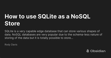 How To Use Sqlite As A Nosql Database R Sqlite