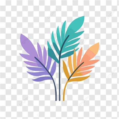 다채로운 열대 야자 잎 로고 디자인 벡터 흰색 배경에 잎의 단순한 다채로운 아이콘 그림자 없음 작은 프레임 중앙 Png 일러스트 및 벡터 에 대한 무료 다운로드