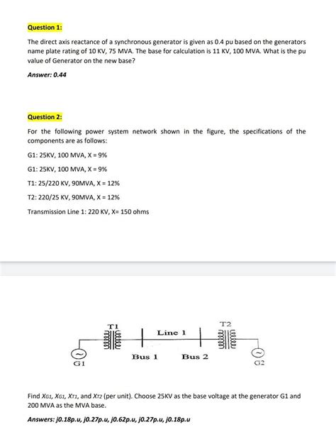 Solved Question 1 The Direct Axis Reactance Of A